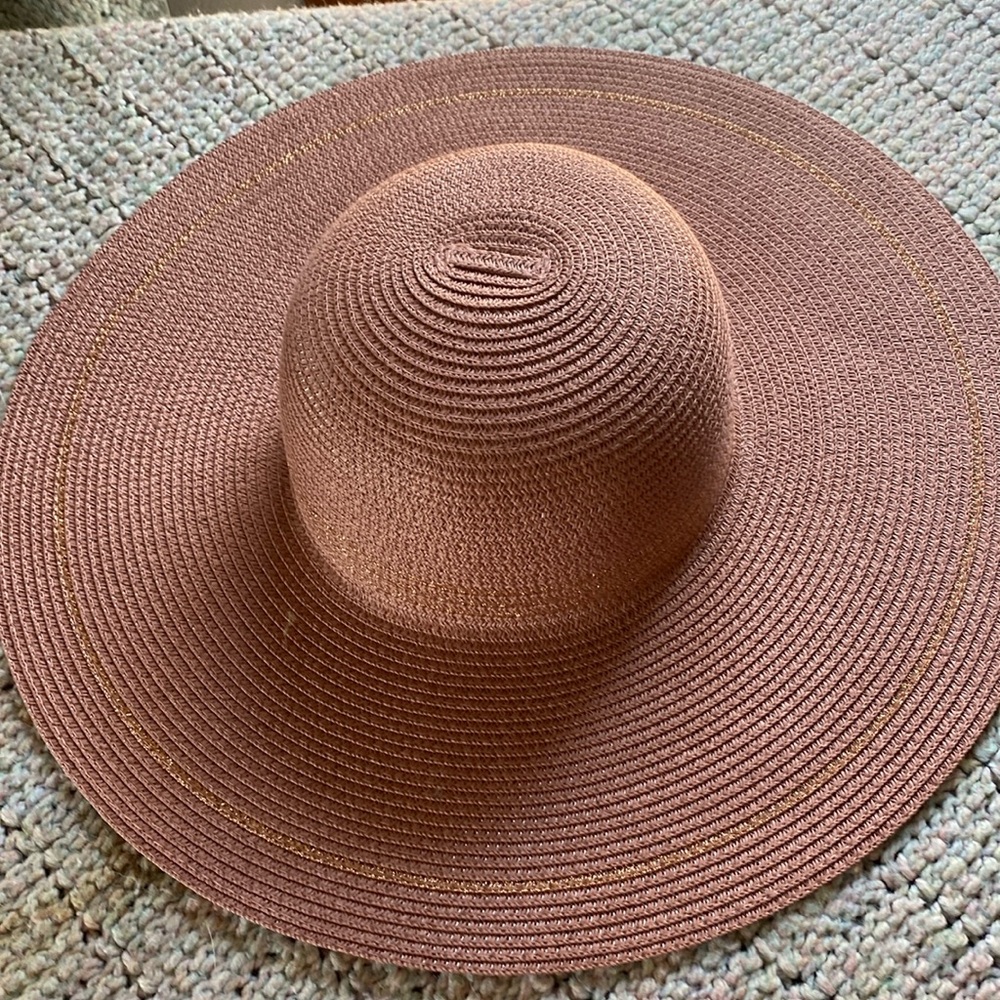 Large Rim Sun Hat. Bronze Trim Detail. - Gem